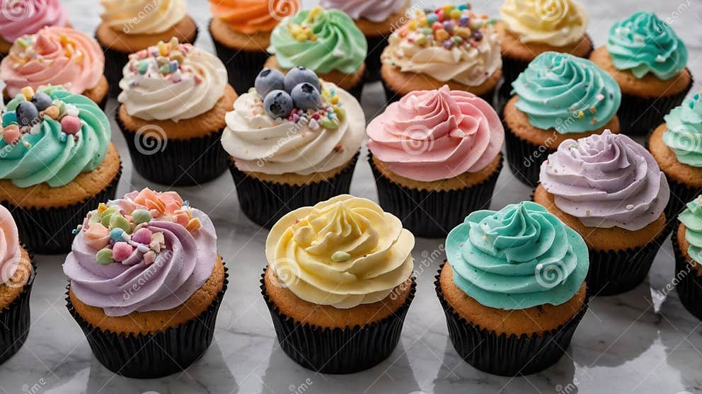 A Colorful Array of Decorated Cupcakes with Various Frosting and ...