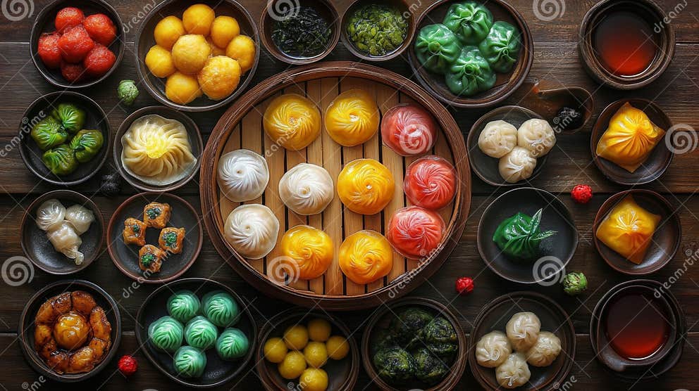 A Colorful Array of Delicious Steamed Dumplings Stock Illustration ...