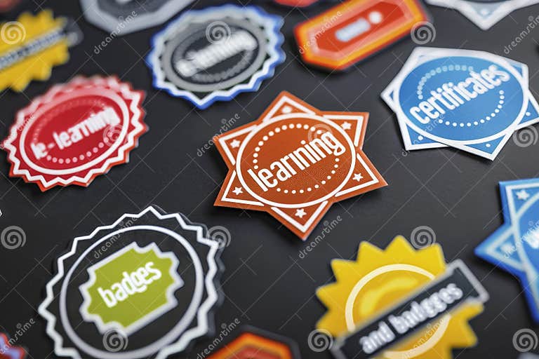 Vibrant Collection of E-learning Badges and Certificates on Display ...