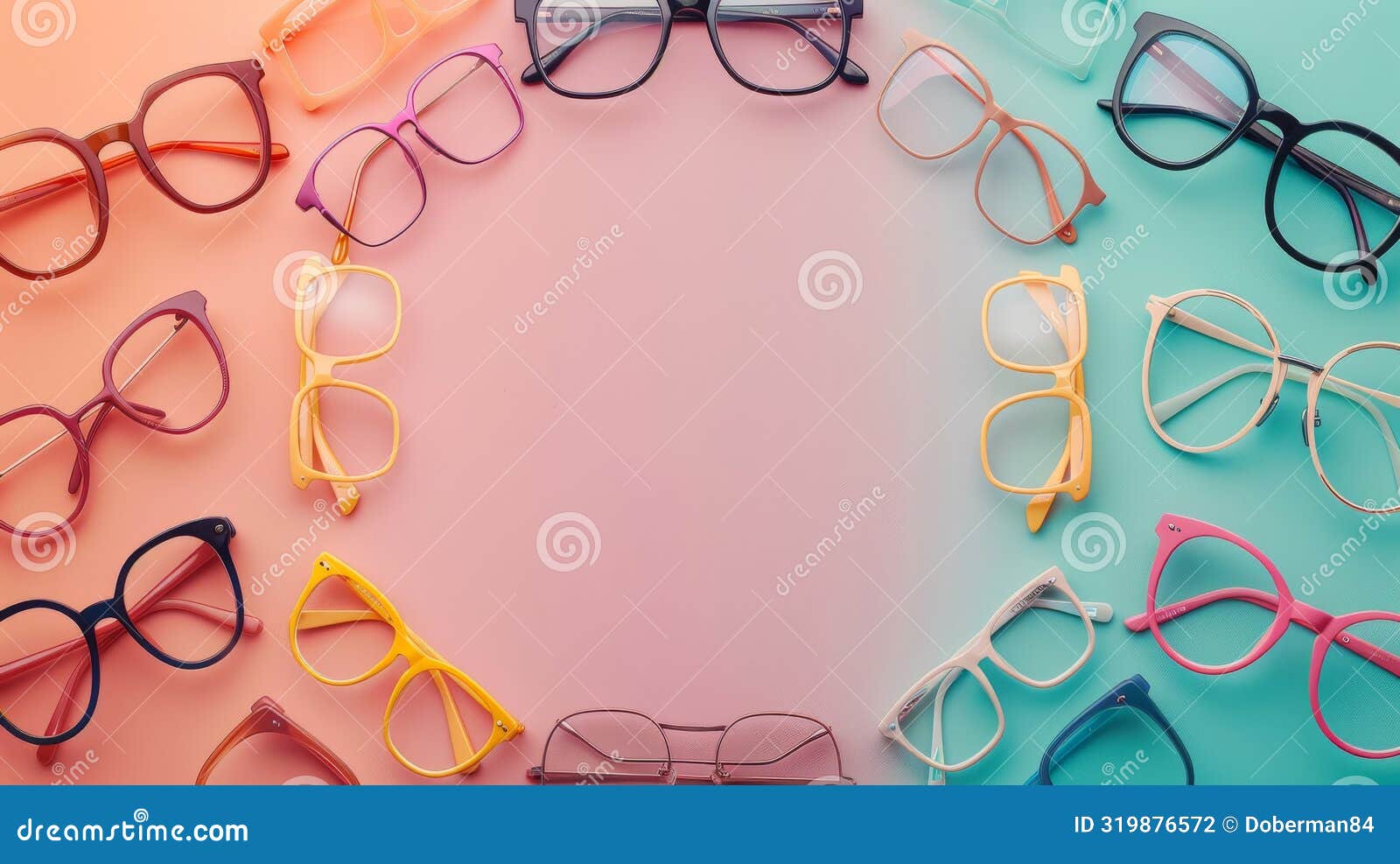 Colorful Array of Eyeglasses with Vibrant Frames in a Circular Layout ...