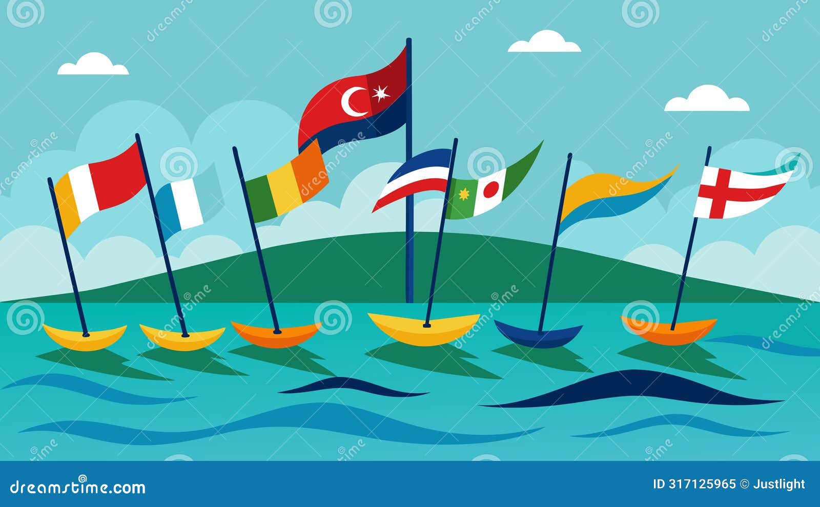 A Colorful Array of Flags on the Shore Represent the Different ...