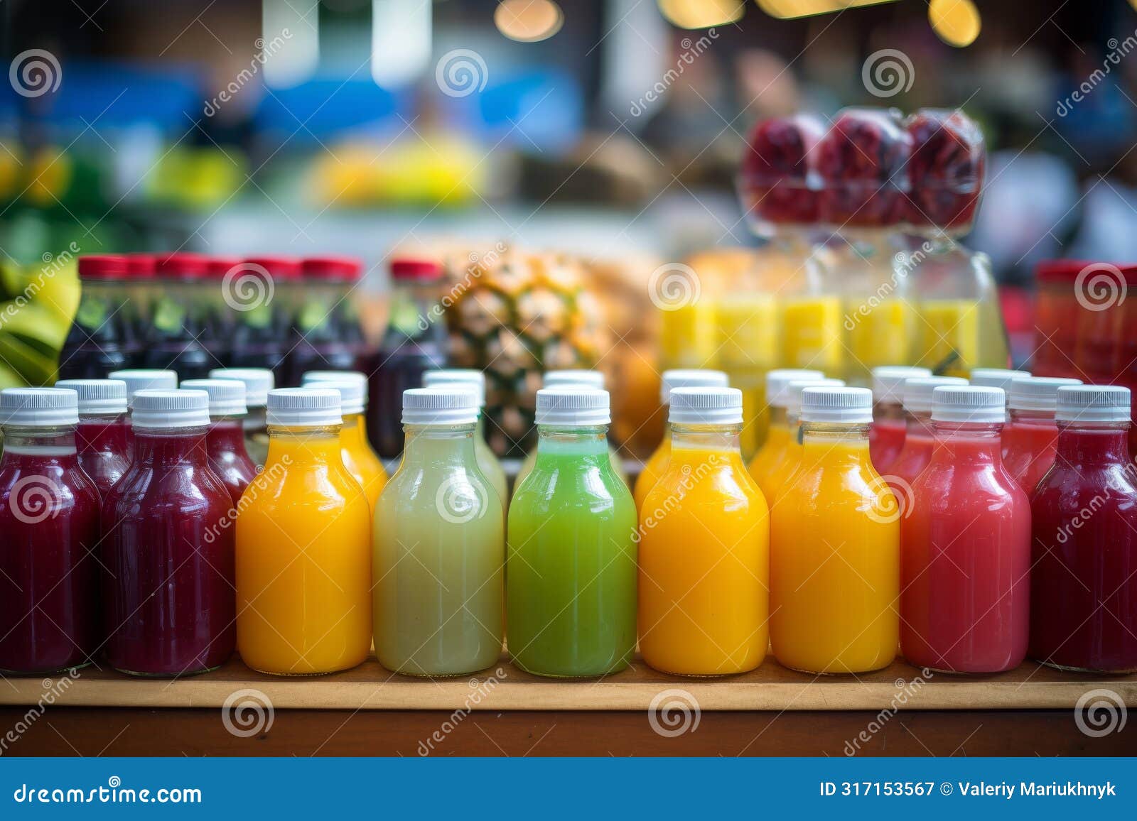 Colorful Array of Fresh Fruit Juices Bottled and Displayed at a Local ...