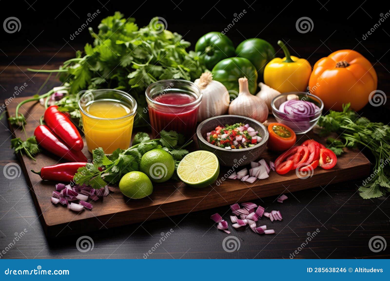 Colorful Array of Fresh Ingredients for Salsa on Board Stock Photo ...