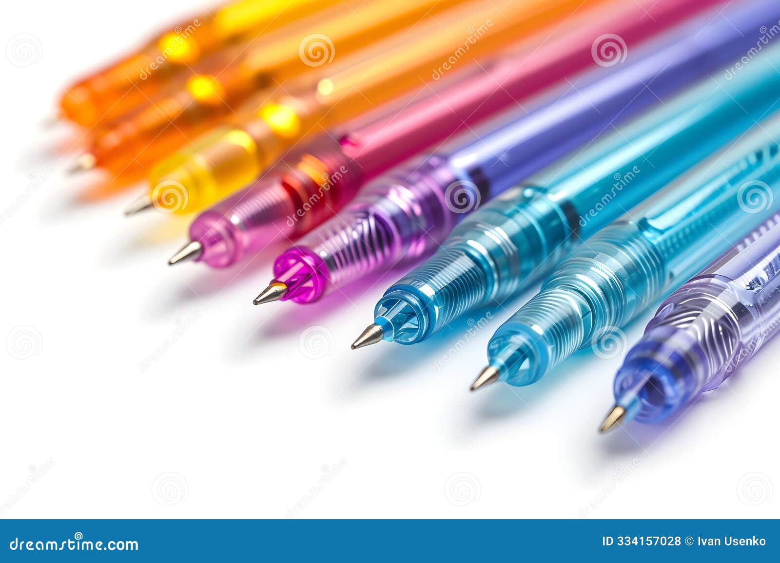 Colorful Array of Gel Pens Aligned in Horizontal Rows on White ...