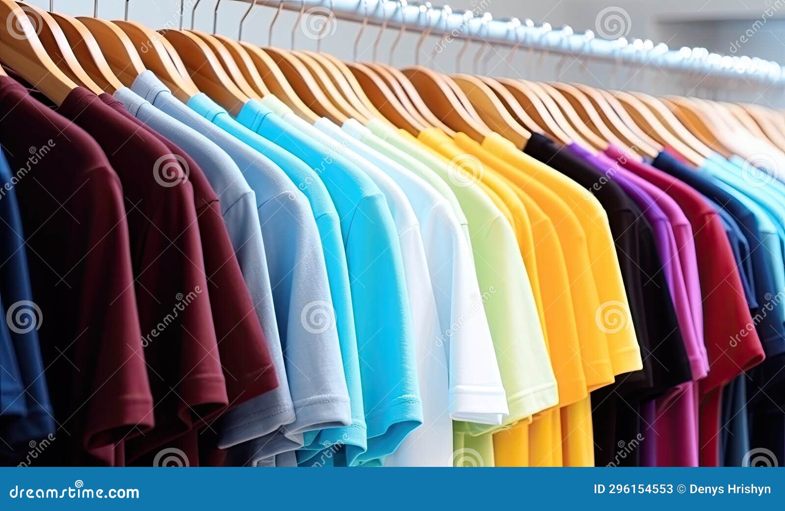 A Colorful Array of Hanging Shirts Showcasing Variety and Style Stock ...