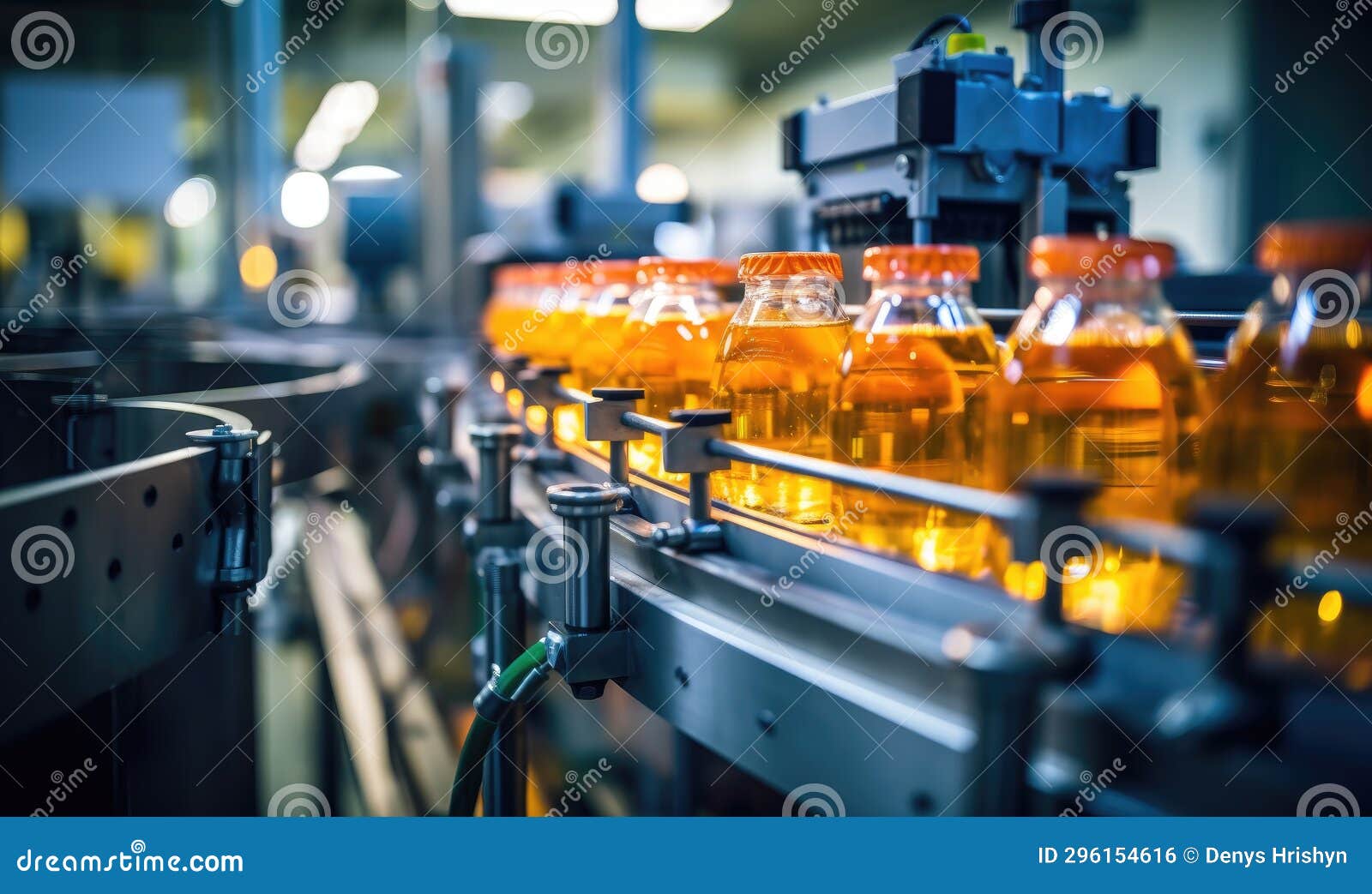 A Colorful Array of Liquid-Filled Bottles on an Automated Conveyor Belt ...