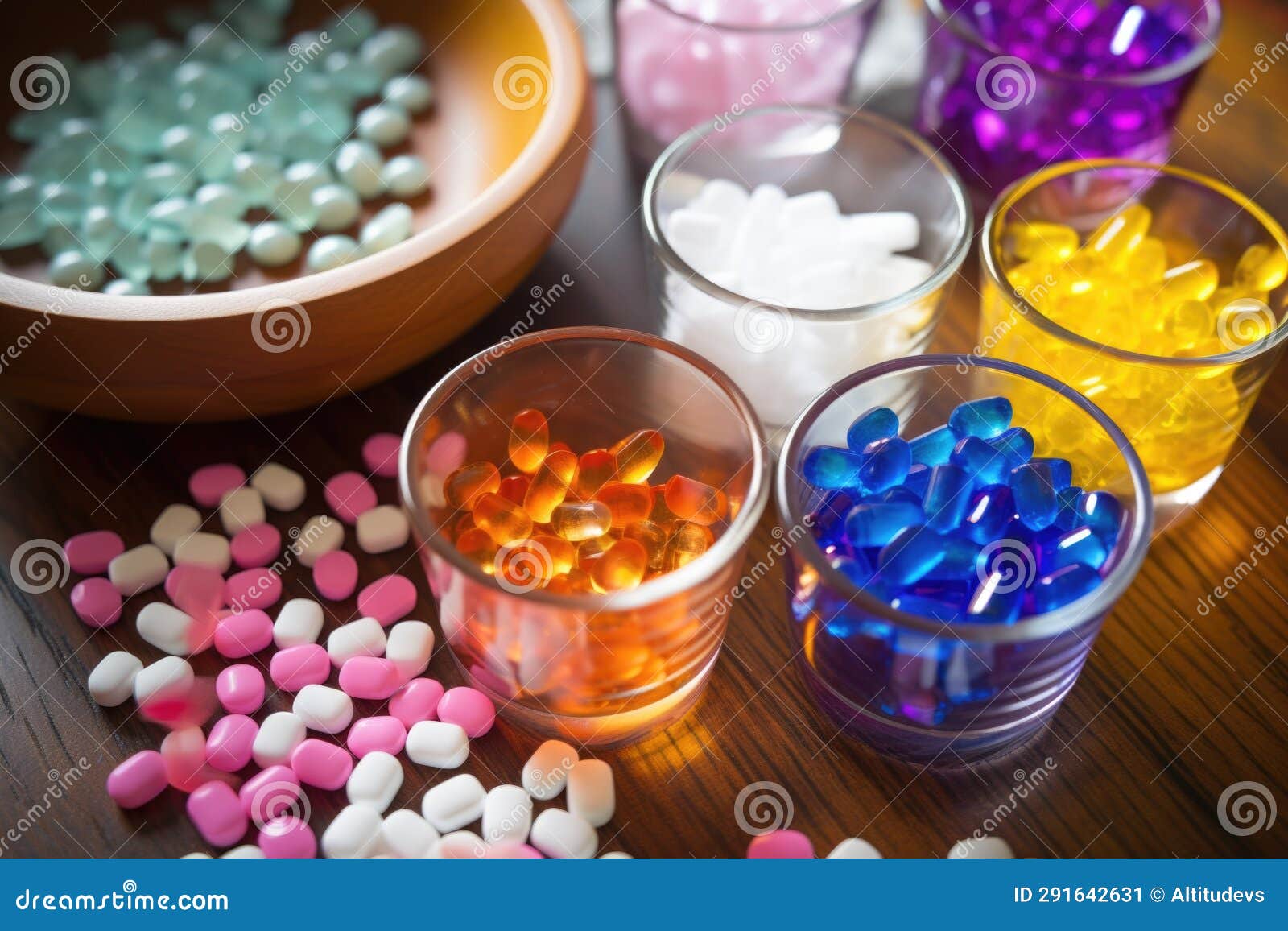 Colorful Array of Mood Stabilizers Scattered on a Table Stock Image ...