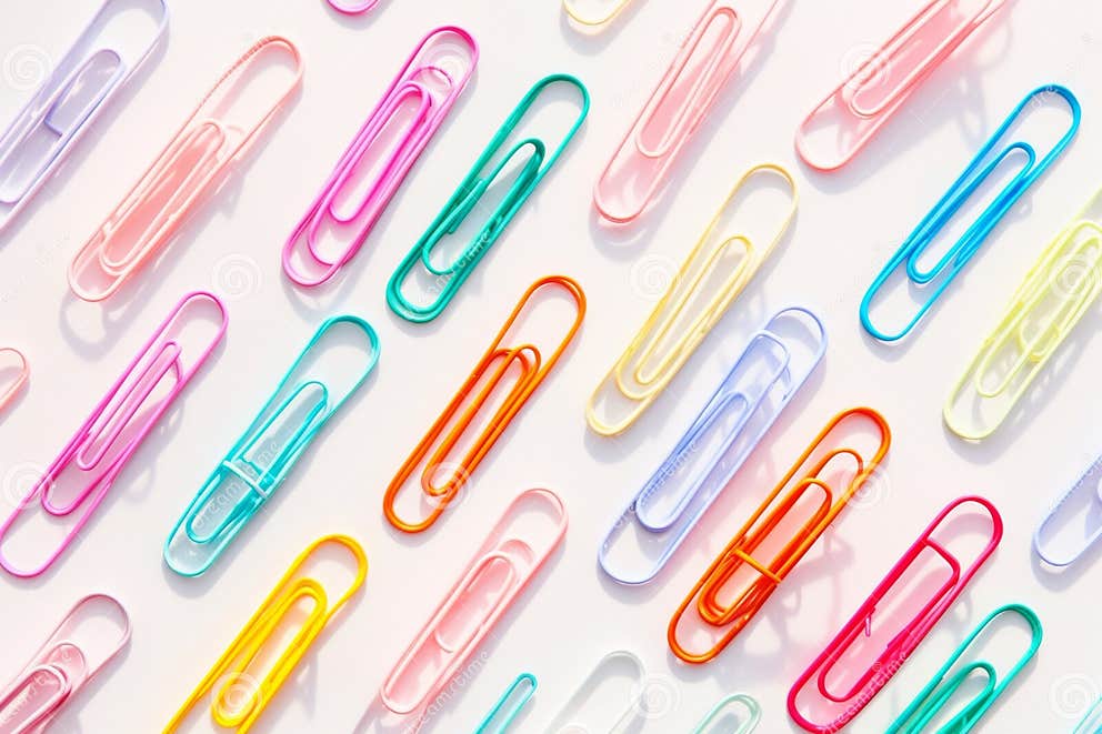 Colorful Array of Paper Clips Scattered on a Light Surface in a ...