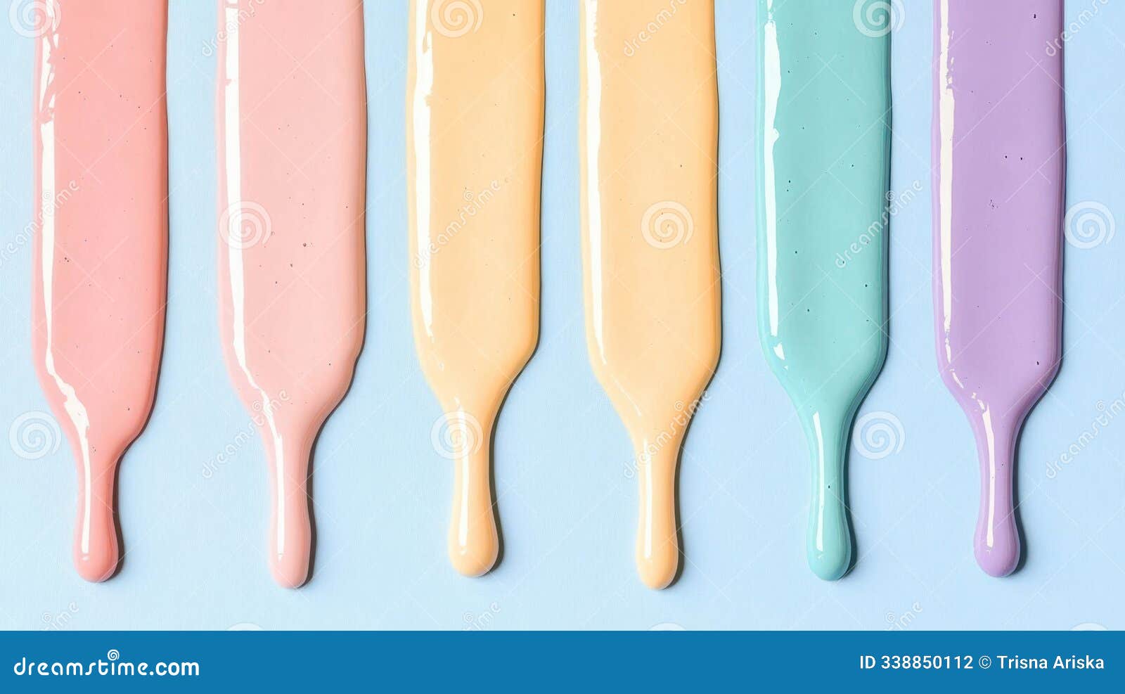A Colorful Array of Pastel Paint Drips on a Light Blue Background Stock ...