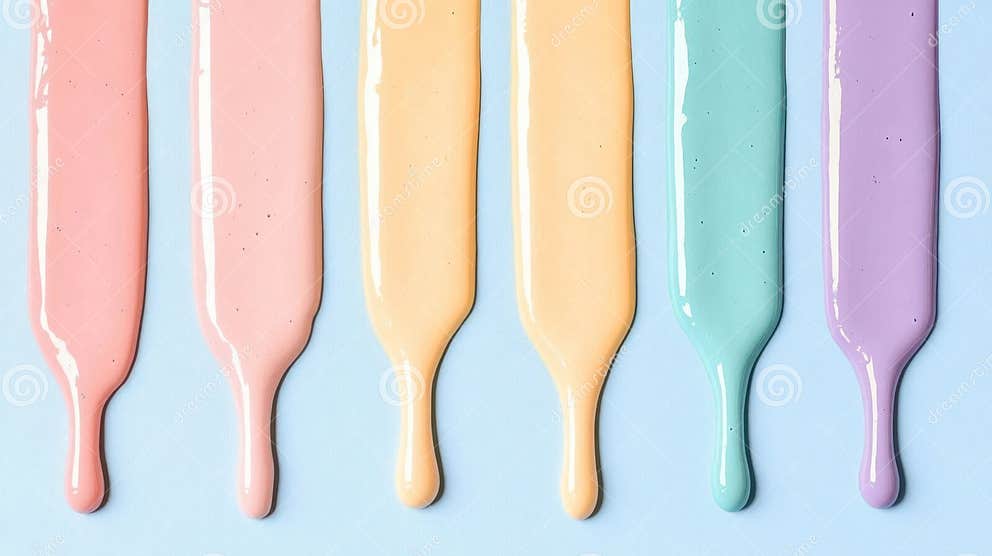 A Colorful Array of Pastel Paint Drips on a Light Blue Background Stock ...