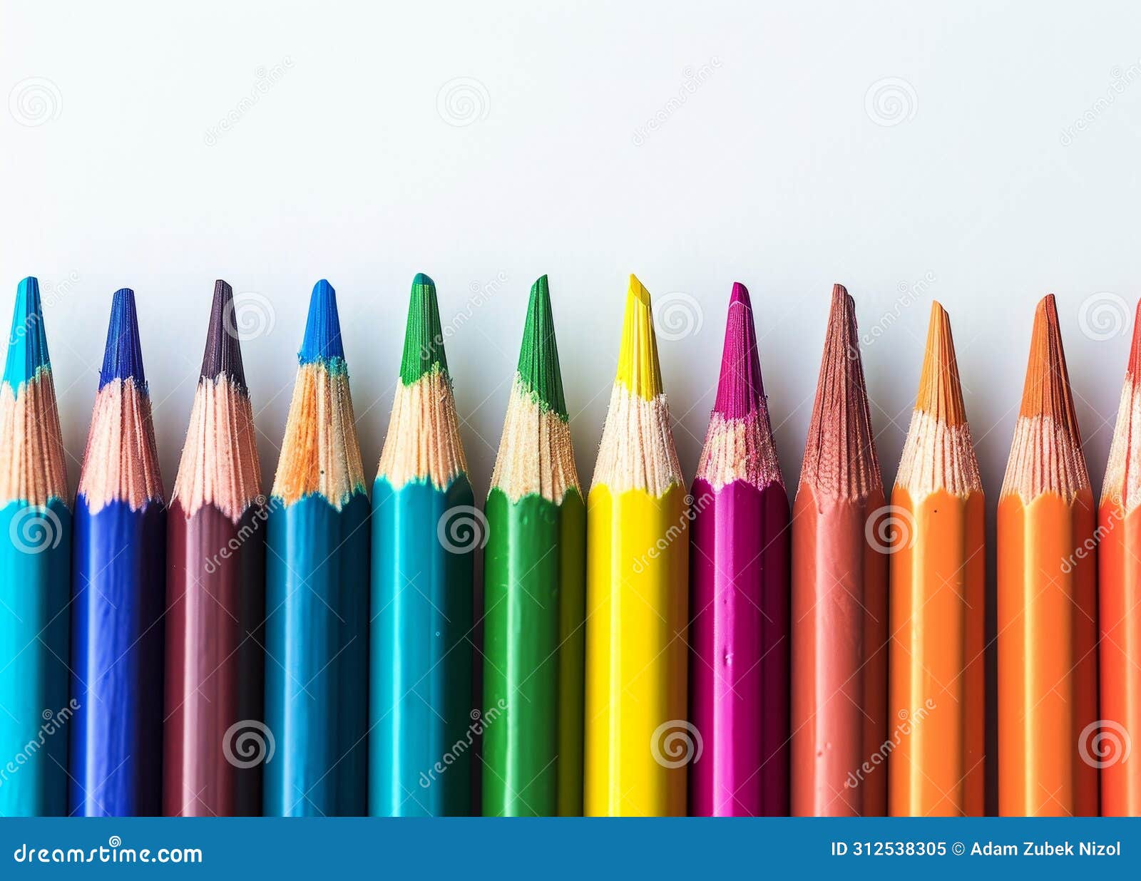 Colorful Array of Sharpened Pencils Lined Up Against a White Background ...