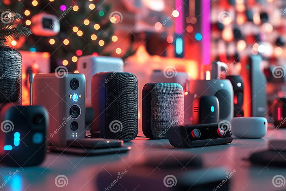 Colorful Array of Smart Audio Devices Stock Illustration - Illustration ...