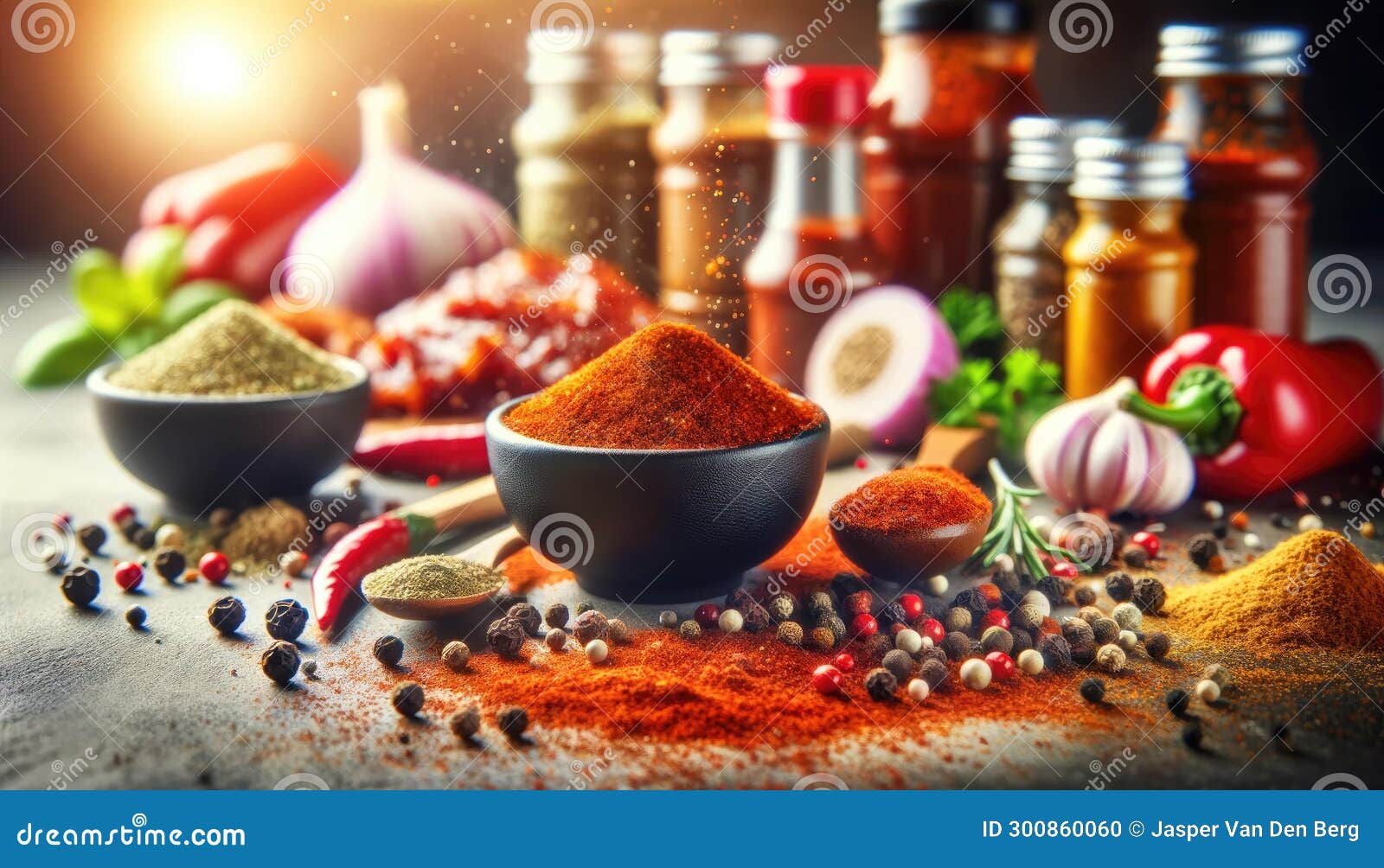 Vibrant Spices and Herbs on Kitchen Table, AI Generated Stock ...