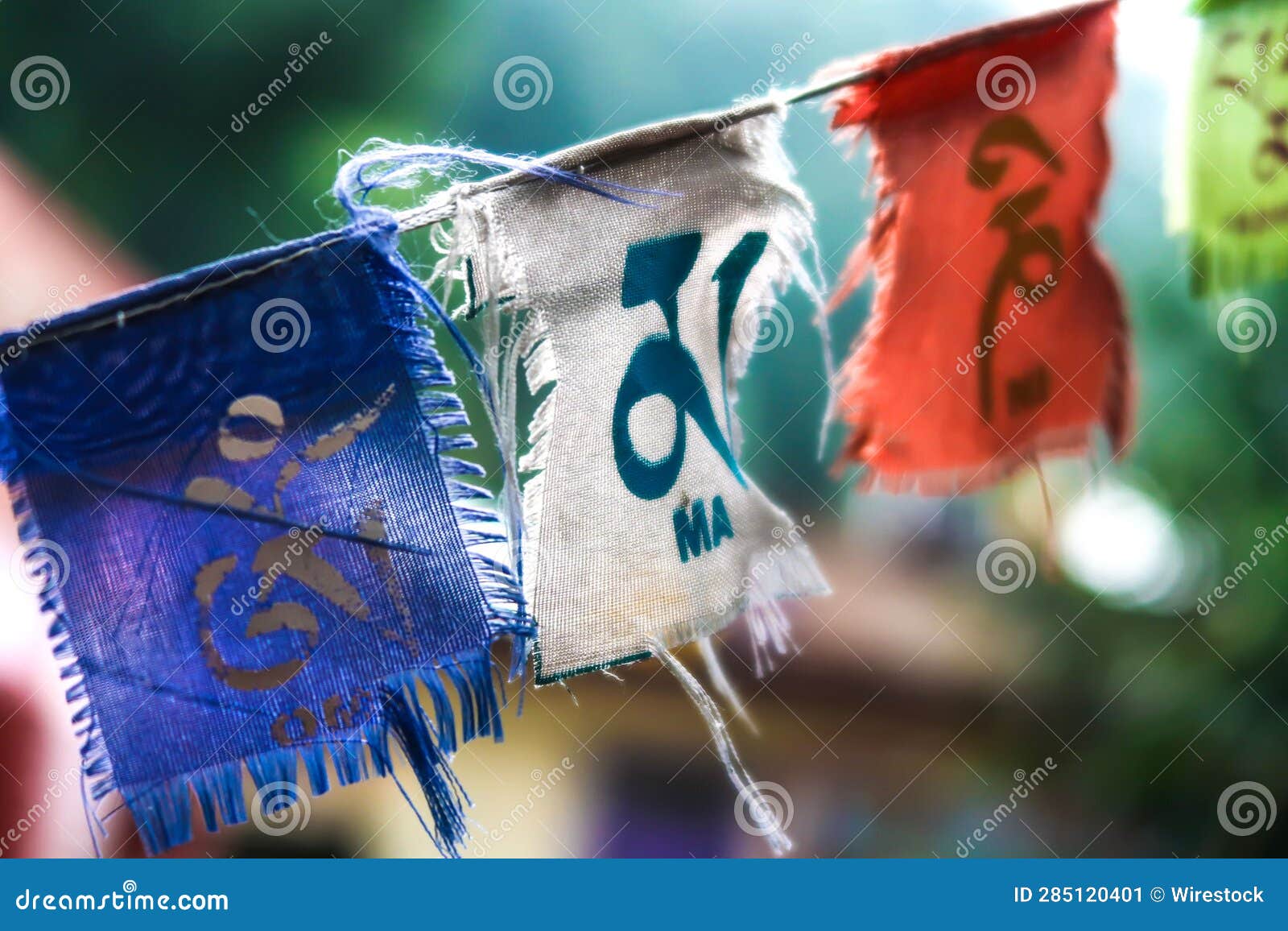 Colorful Array of Tibetan Prayer Flags Fluttering in the Wind Stock ...