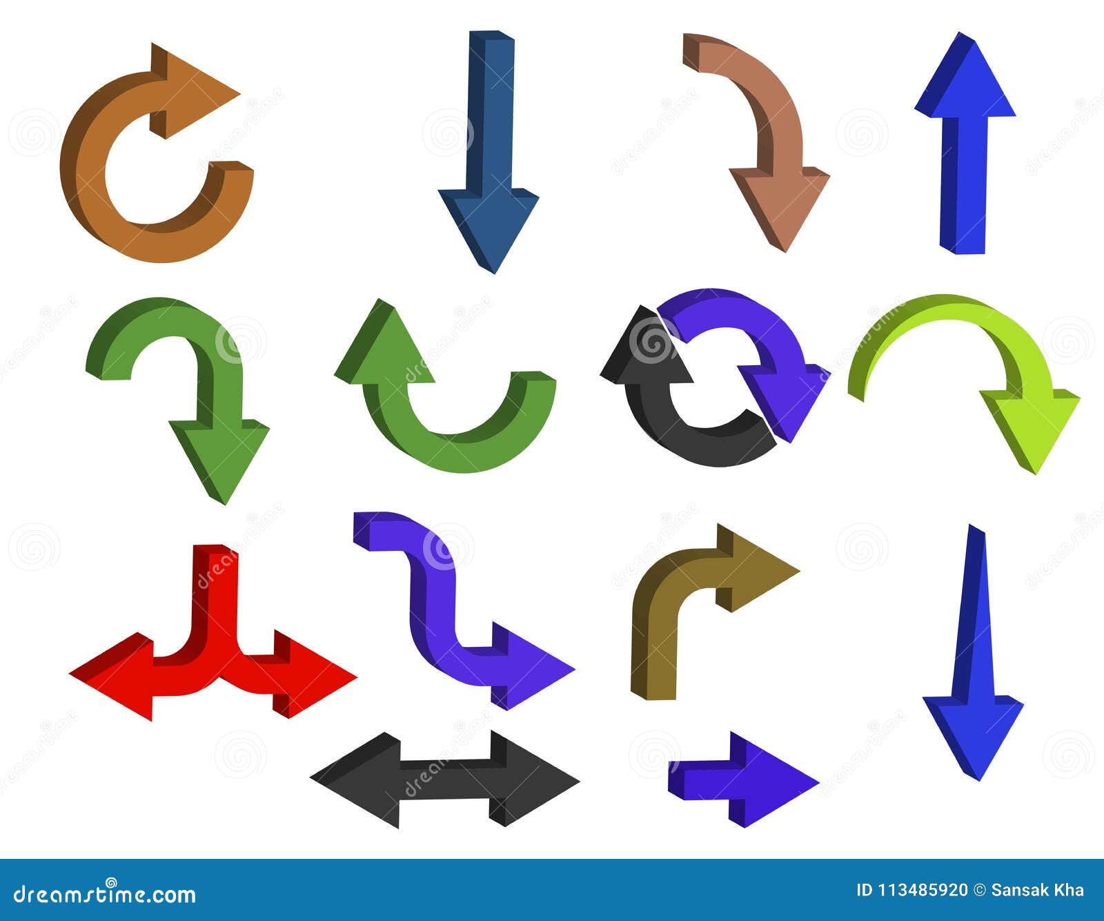 Colorful Arrow 3D Collection in Flat Stock Illustration - Illustration ...