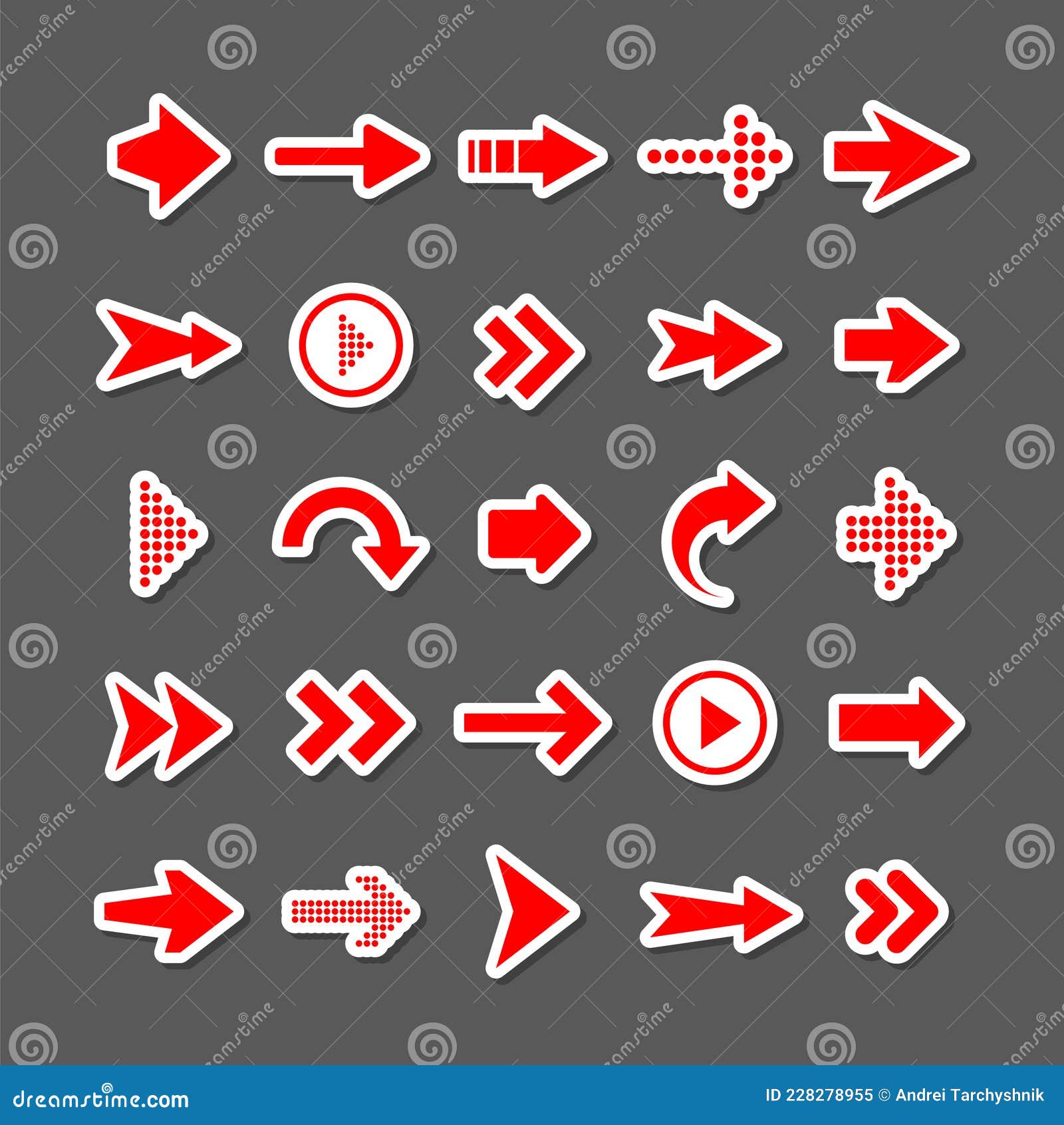 Colorful Arrow Stickers Set. Red Cursor Icons, Pointers Collection ...