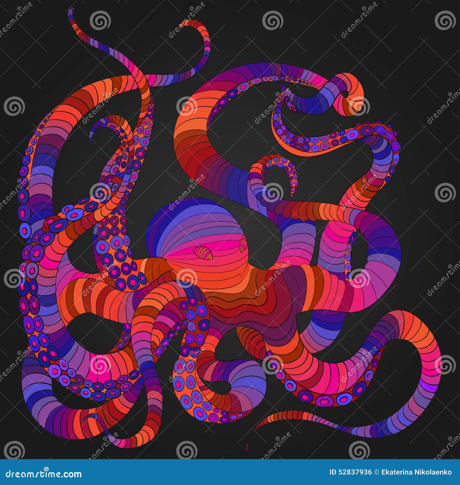 Colorful art octopus stock vector. Illustration of abstract - 52837936