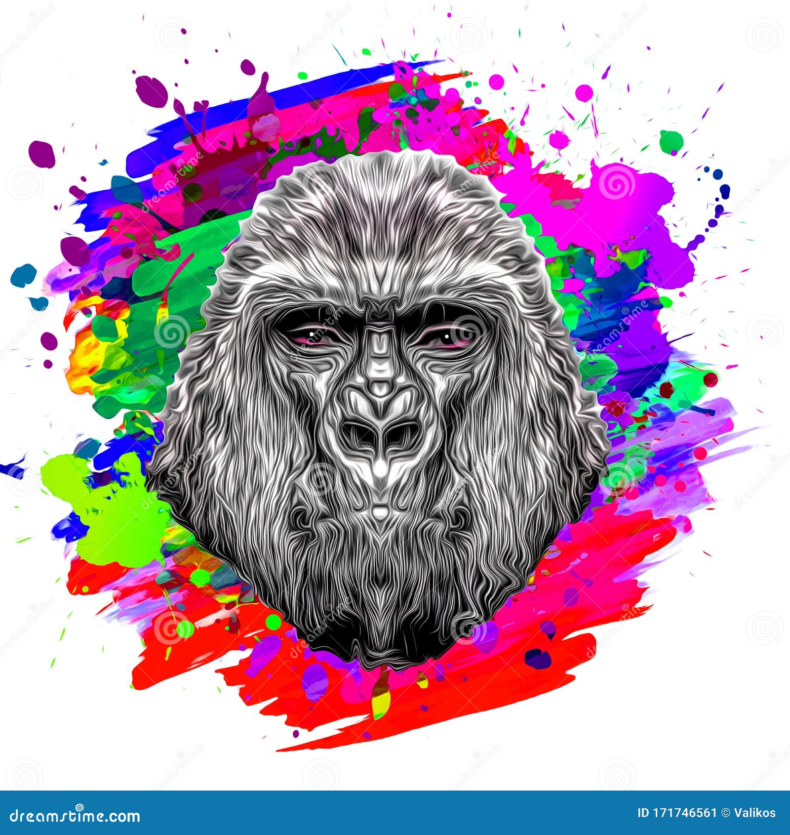 Colorful Artistic Monkey with Colorful Paint Splatters on White ...