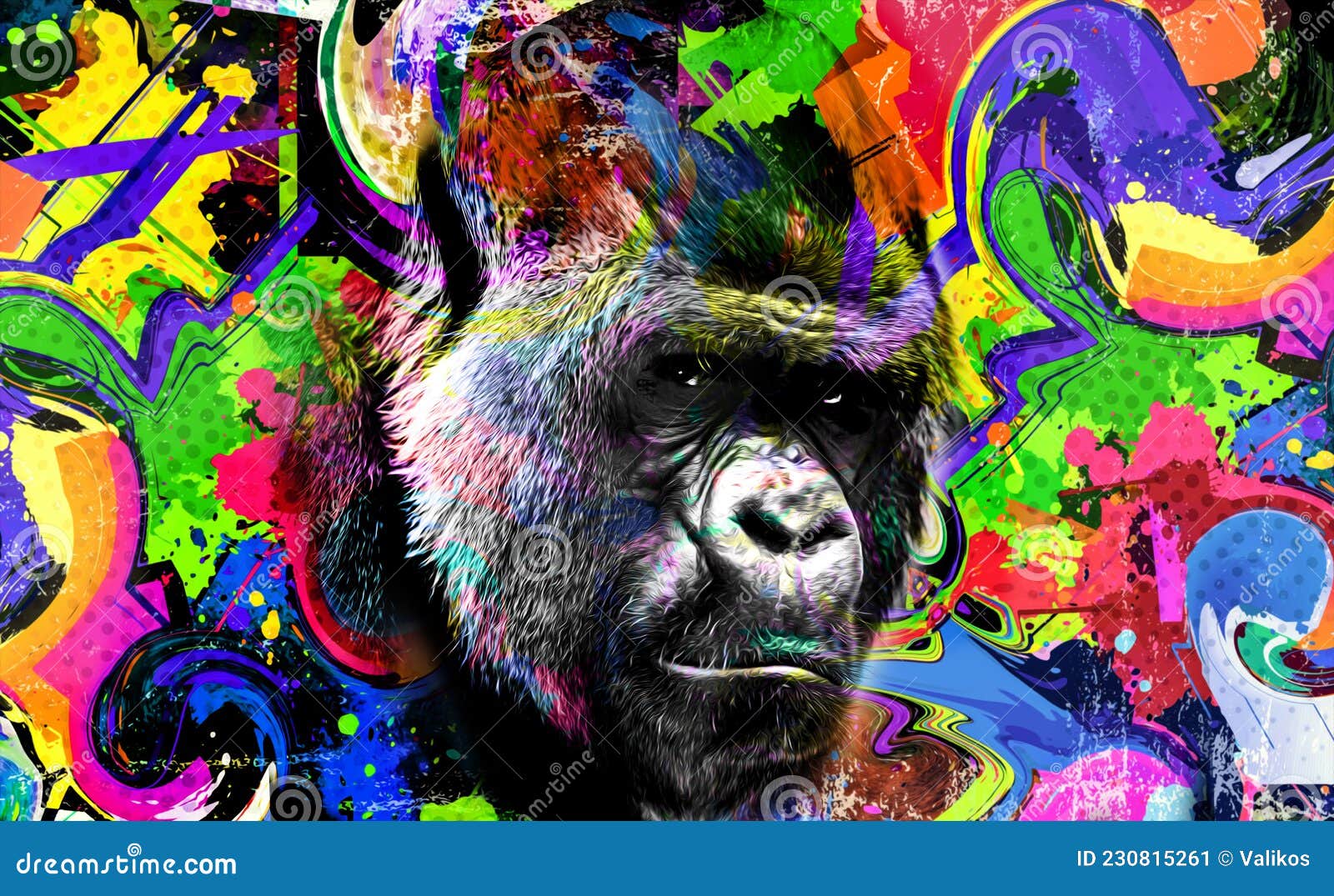 Colorful Artistic Monkey`s Head on Background with Colorful Creative ...