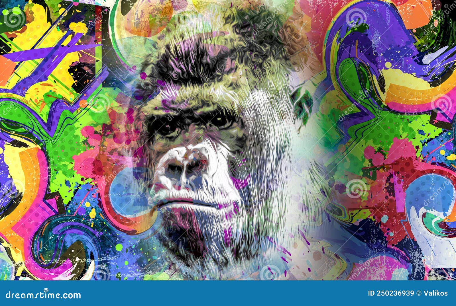 Colorful Artistic Monkey`s Head on Background with Colorful Creative ...