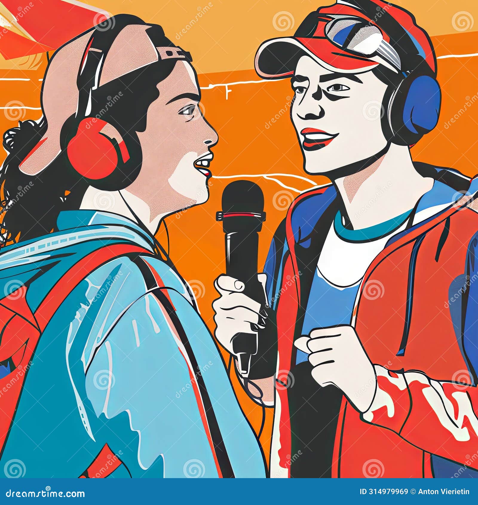 Interview With Sport Car Race Champion. Female Journalist, Cameraman ...