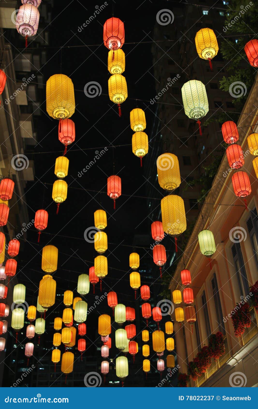Colorful Asian Lanterns at Night Stock Image - Image of travel, bamboo ...