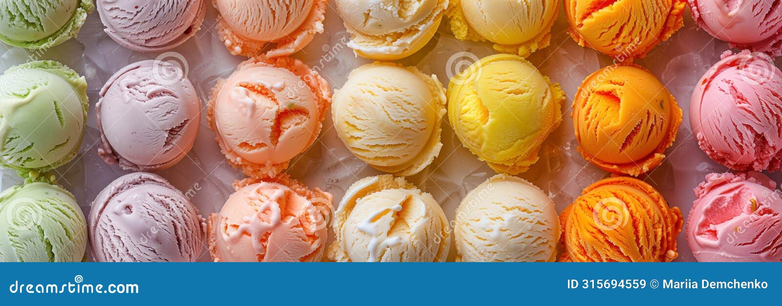 Colorful Assorted Ice Cream Scoops Background Banner. Panoramic Web ...