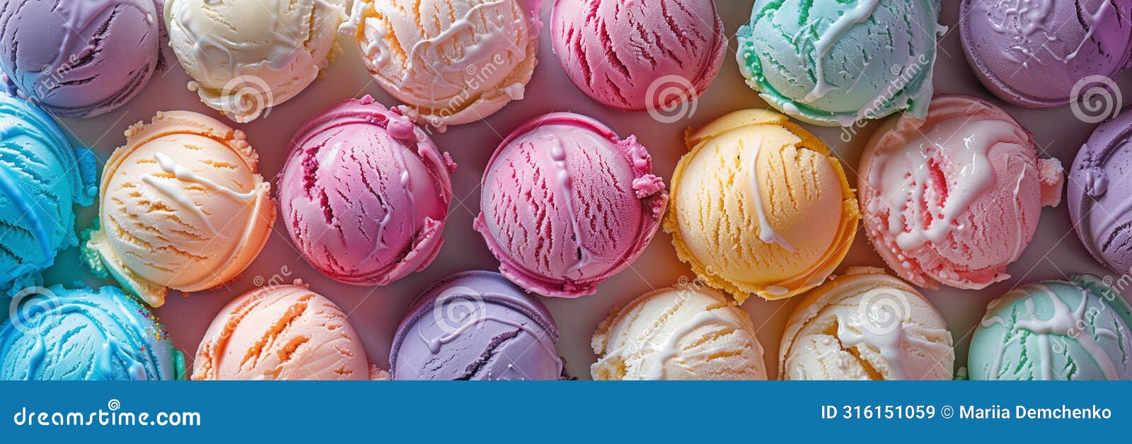 Colorful Assorted Ice Cream Scoops Background Banner. Panoramic Web ...