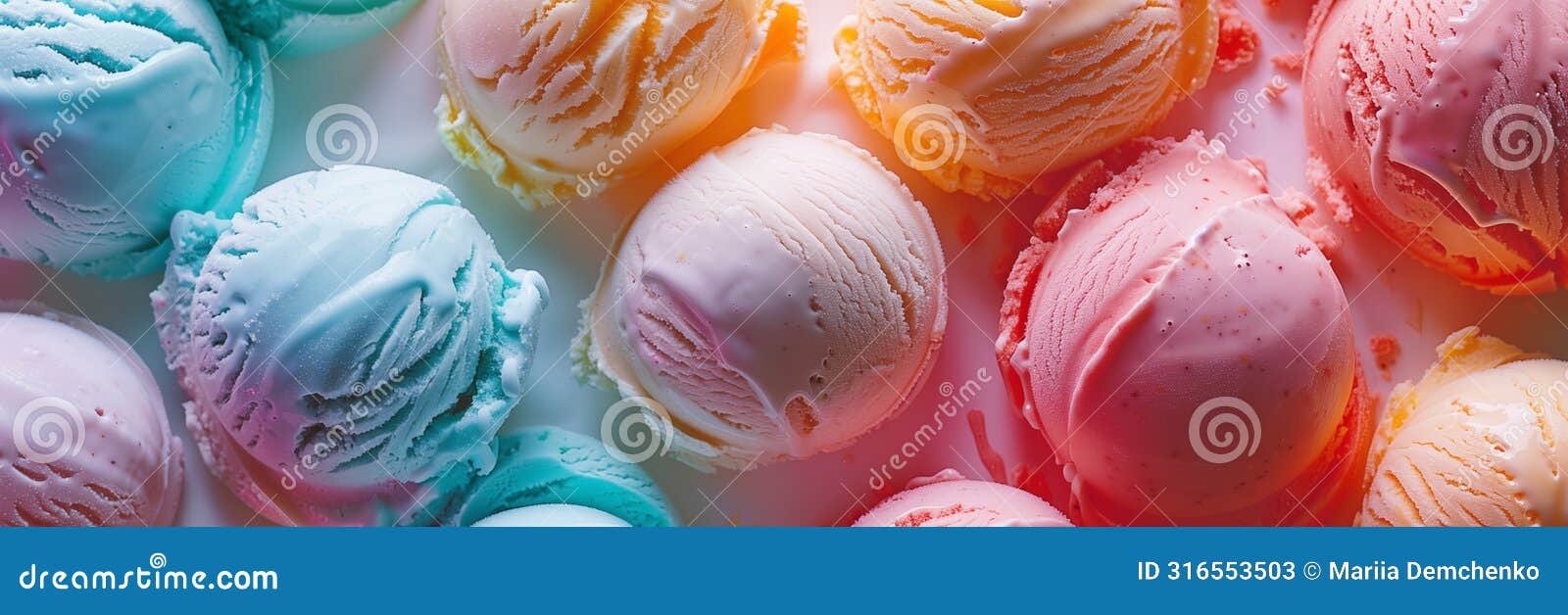 Colorful Assorted Ice Cream Scoops Background Banner. Panoramic Web ...