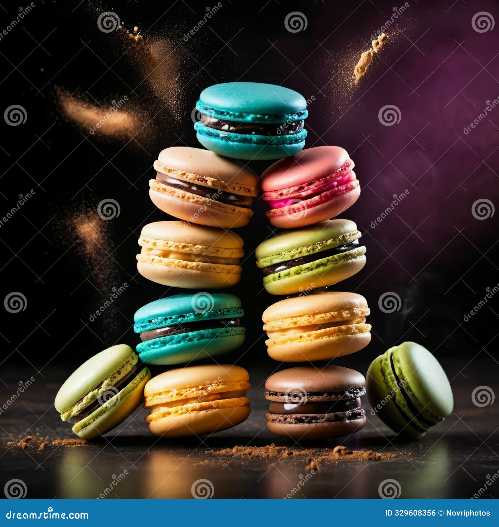 Colorful Assorted Macarons on Dark Background Stock Illustration ...