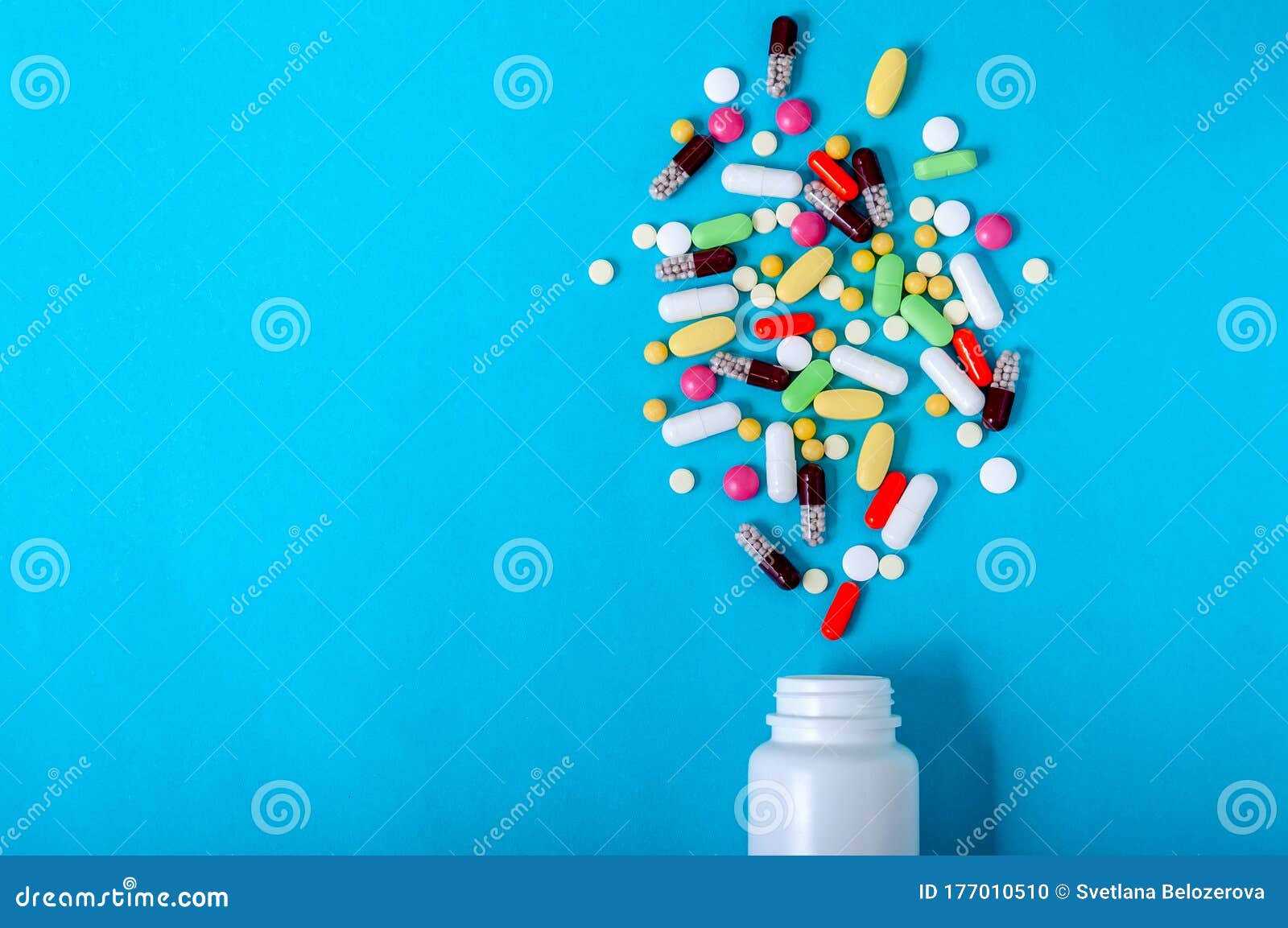 Colorful Assorted Pharmaceutical Pills, Tablets, Capsules and Bottle on ...