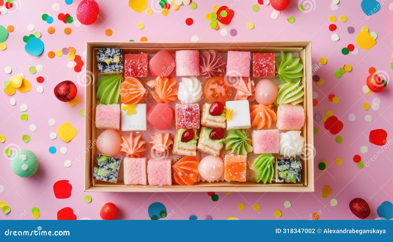Colorful Assorted Sweets and Candies in Gift Box on Festive Background ...
