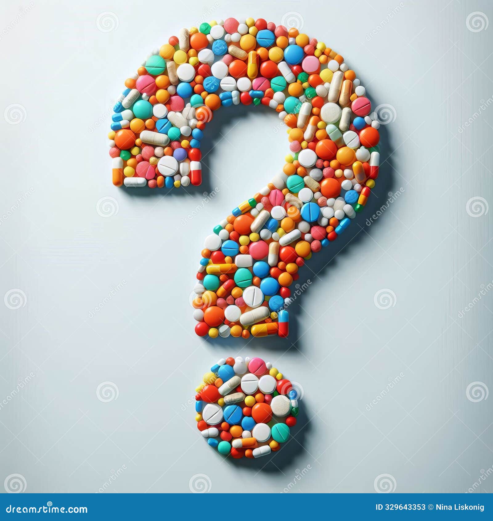 Colorful Assortment of Capsules and Tablets Forming a Question Mark on ...