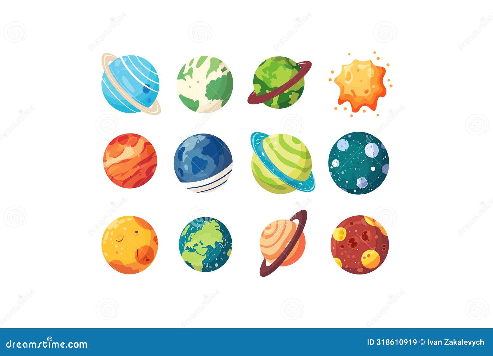Colorful Assortment of Cartoon Planets. Vector Illustration Design ...