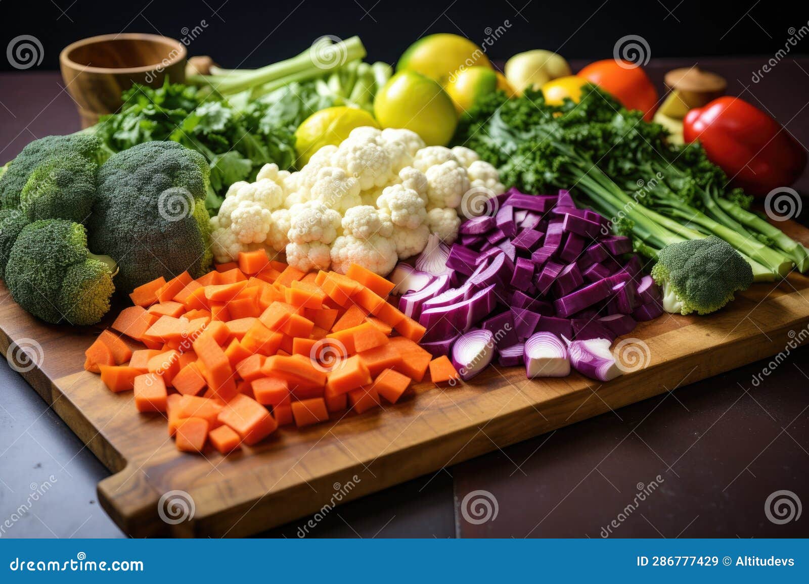 Colorful Assortment of Chopped Vegetables on Board Stock Image - Image ...
