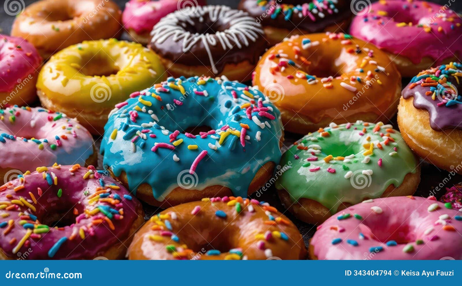 A Colorful Assortment of Donuts with Various Toppings and Sprinkles Displayed Together Stock ...
