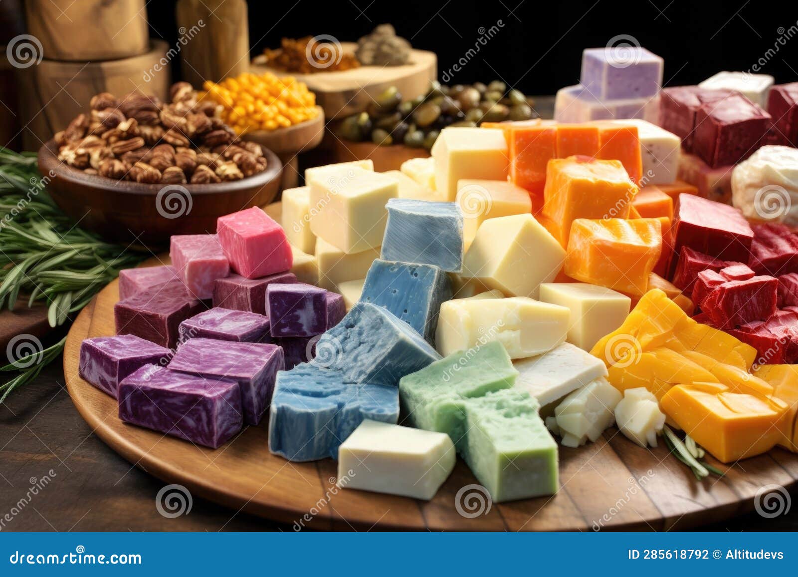 Colorful Assortment of Homemade Cheeses Stock Illustration ...