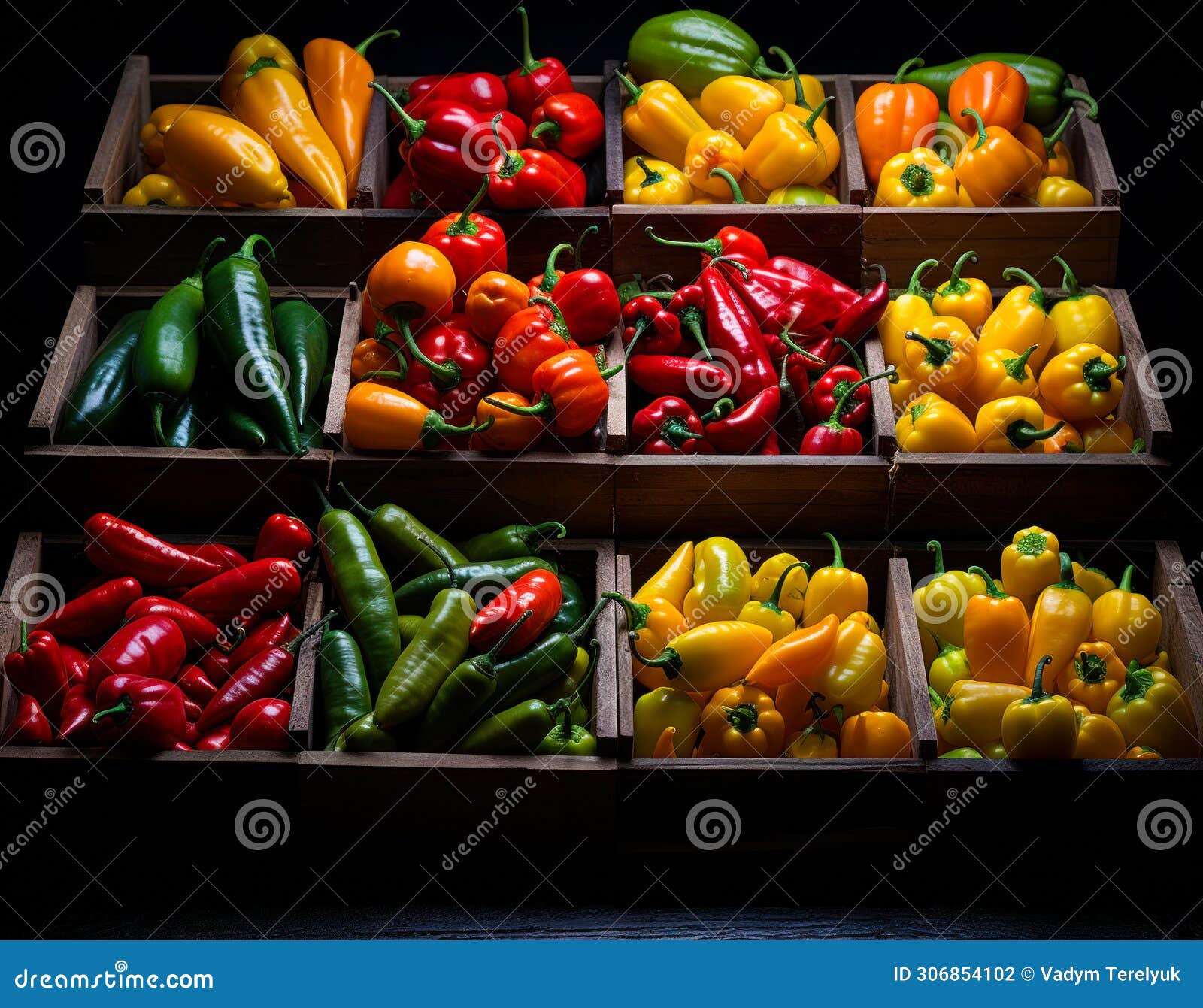 A Colorful Assortment of Peppers in a Vibrant Box Stock Photo - Image ...