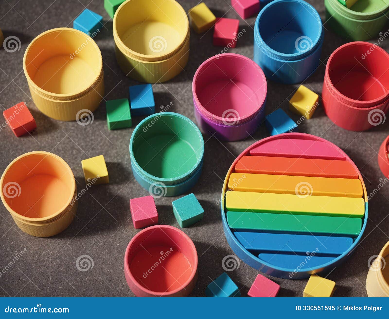 A Colorful Assortment of Plastic Containers and Blocks Stock Image ...