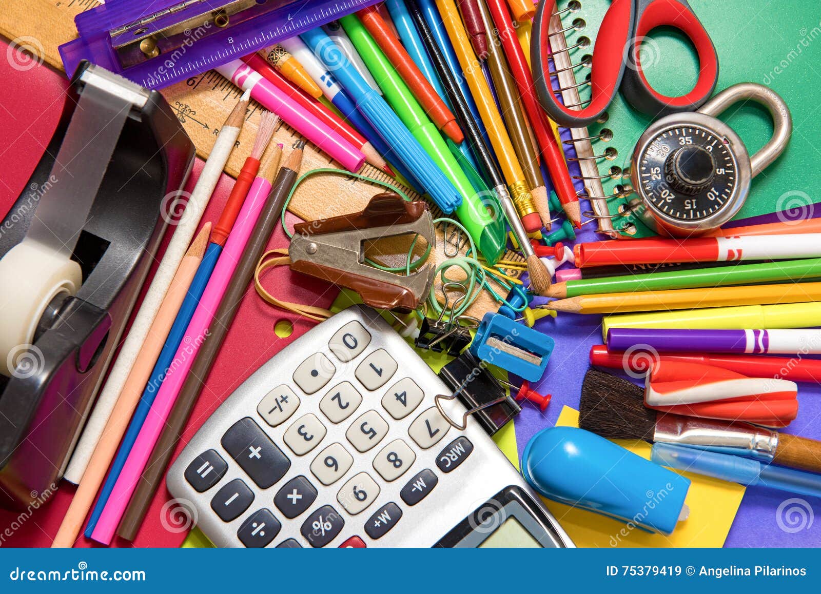 Colorful Assortment of School Supplies Stock Image - Image of clip ...