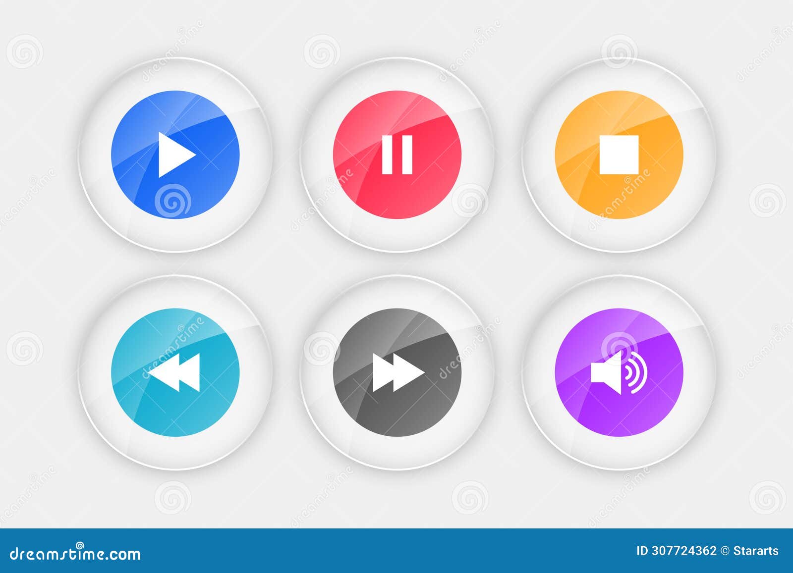 Colorful Audio Player Button Symbol in Collection Stock Illustration ...