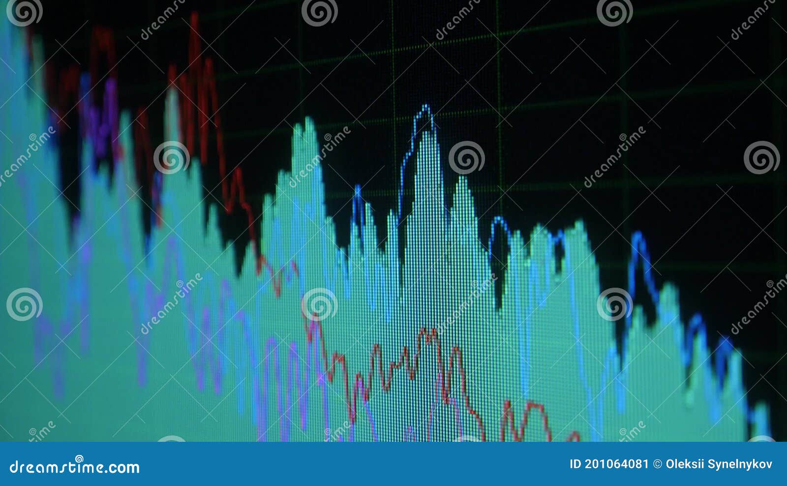 Screen Close Up. Voice Sound Wave or Waveform Display on Monitor. Audio ...