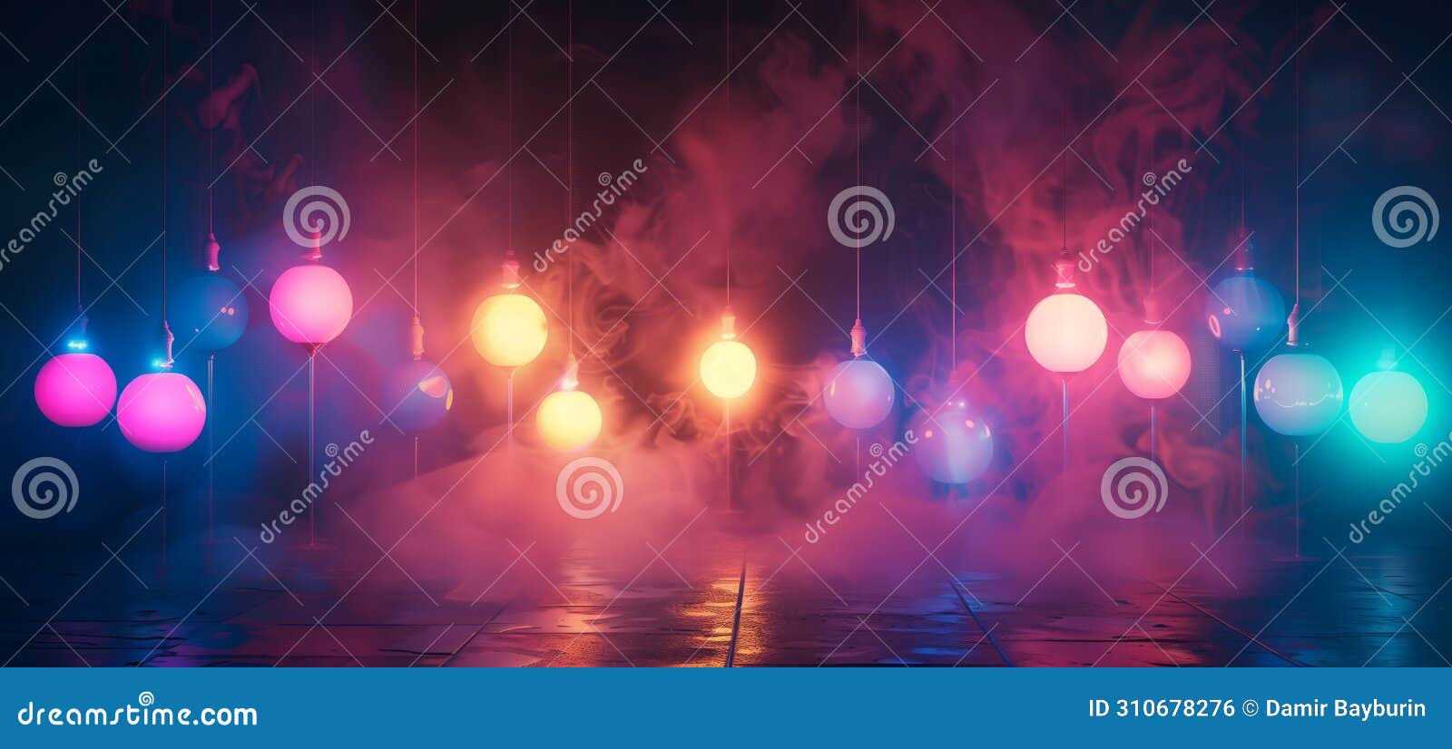 Colorful Automotive Lighting Dangles from the Ceiling in a Dark Room ...