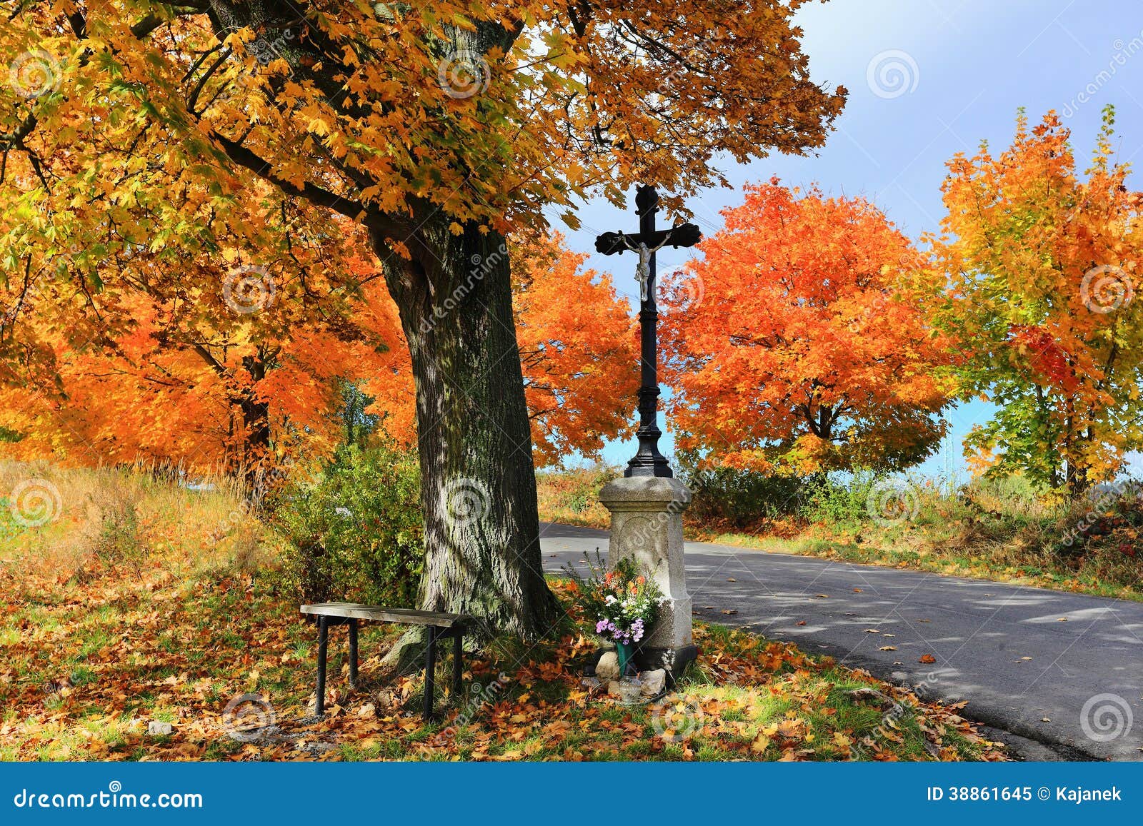Colorful Autumn Landscape with Jesus Stock Image - Image of tree ...