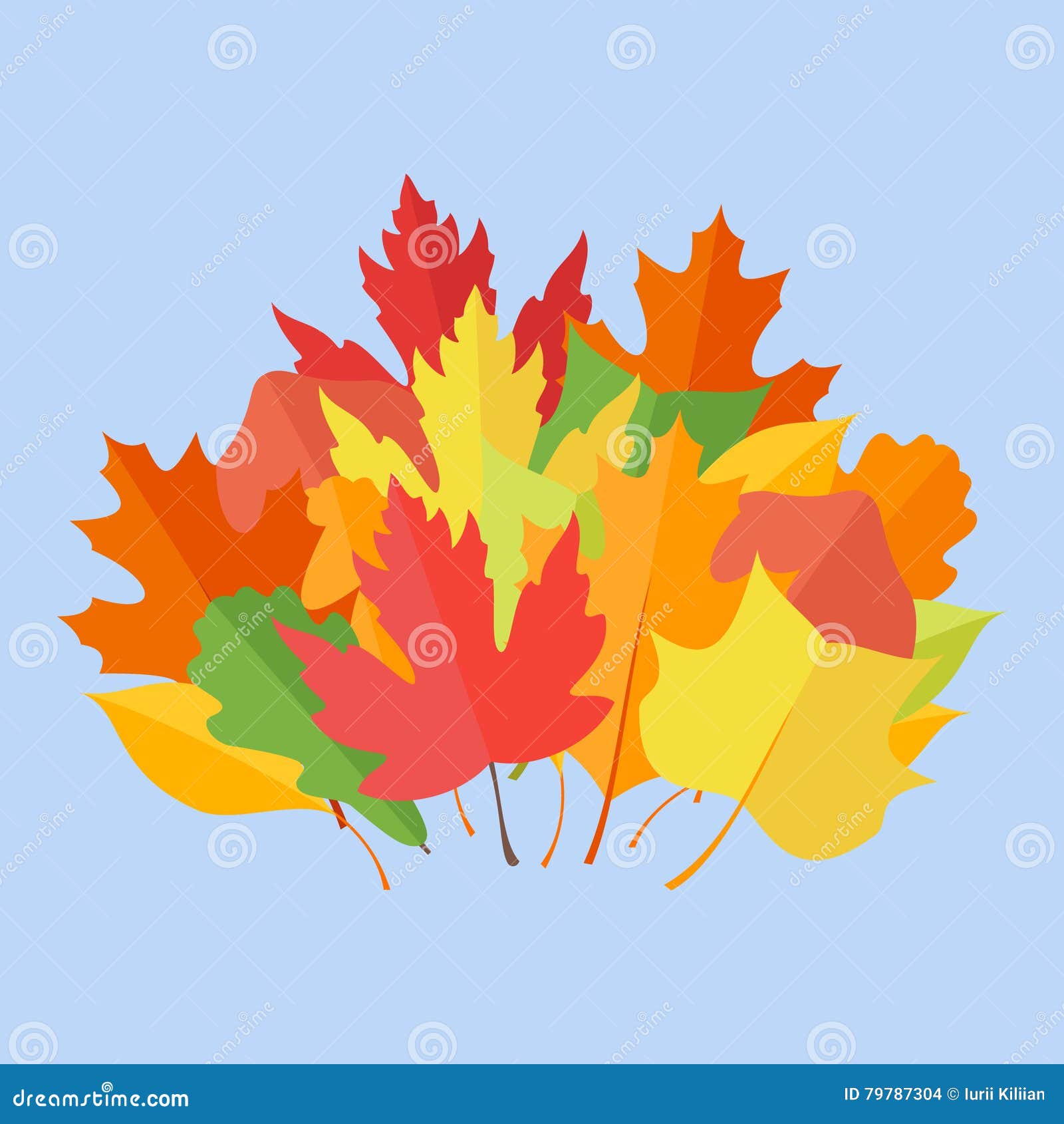 Colorful Autumn Leaves on Blue Background Stock Vector - Illustration ...
