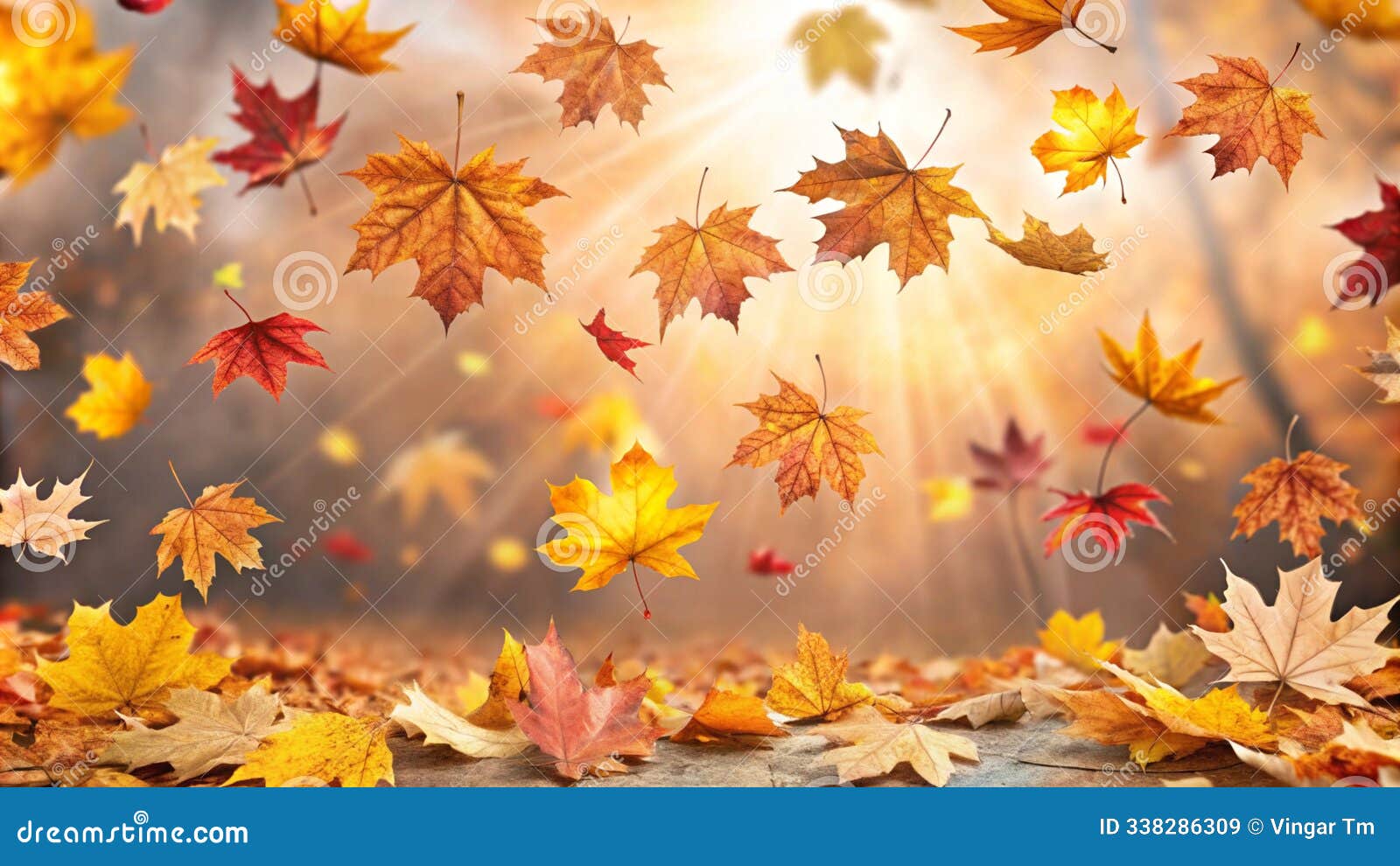 Colorful Autumn Leaves Falling in a Beam of Sunlight Stock Illustration ...