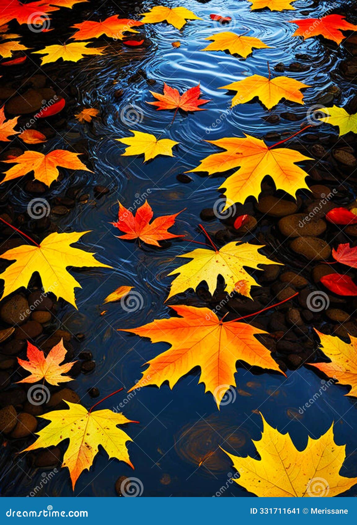 A Colorful Autumn Leaves Falling into a Lake or a Puddle Stock Image ...