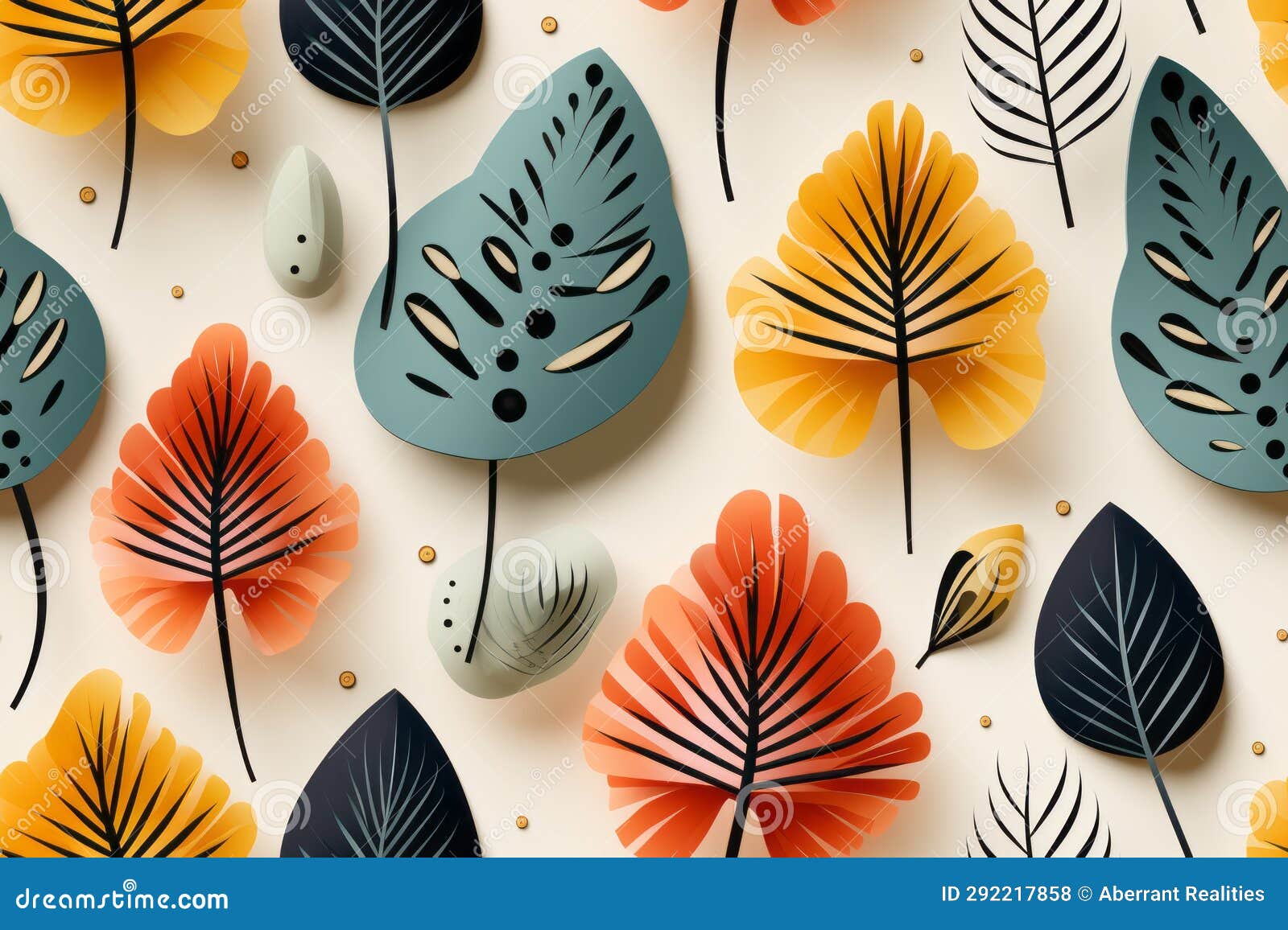 Colorful Autumn Leaves Pattern in Paper Art Style Stock Illustration ...