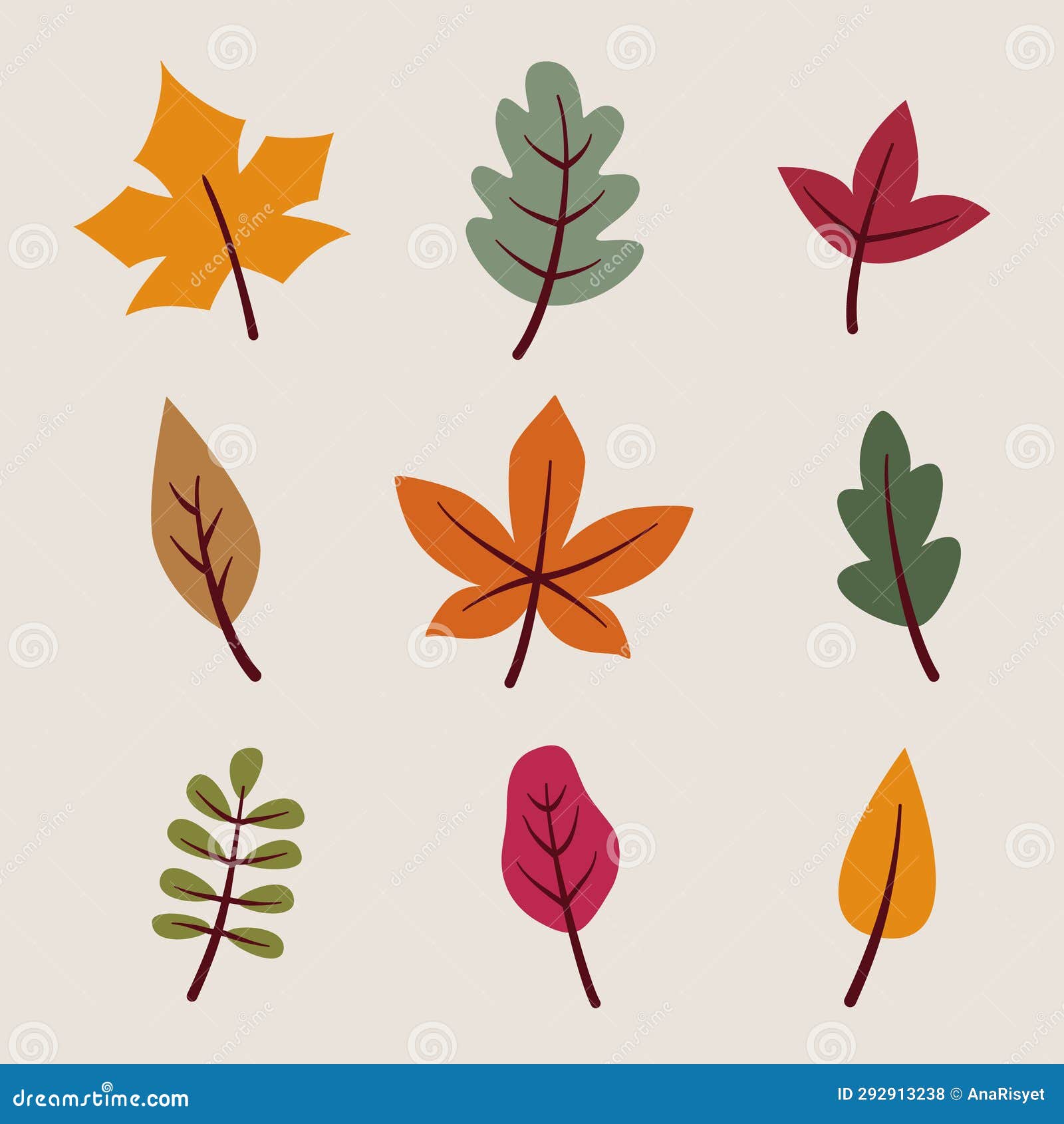 Colorful Autumn Leaves Set in Flat Style. Stock Illustration ...