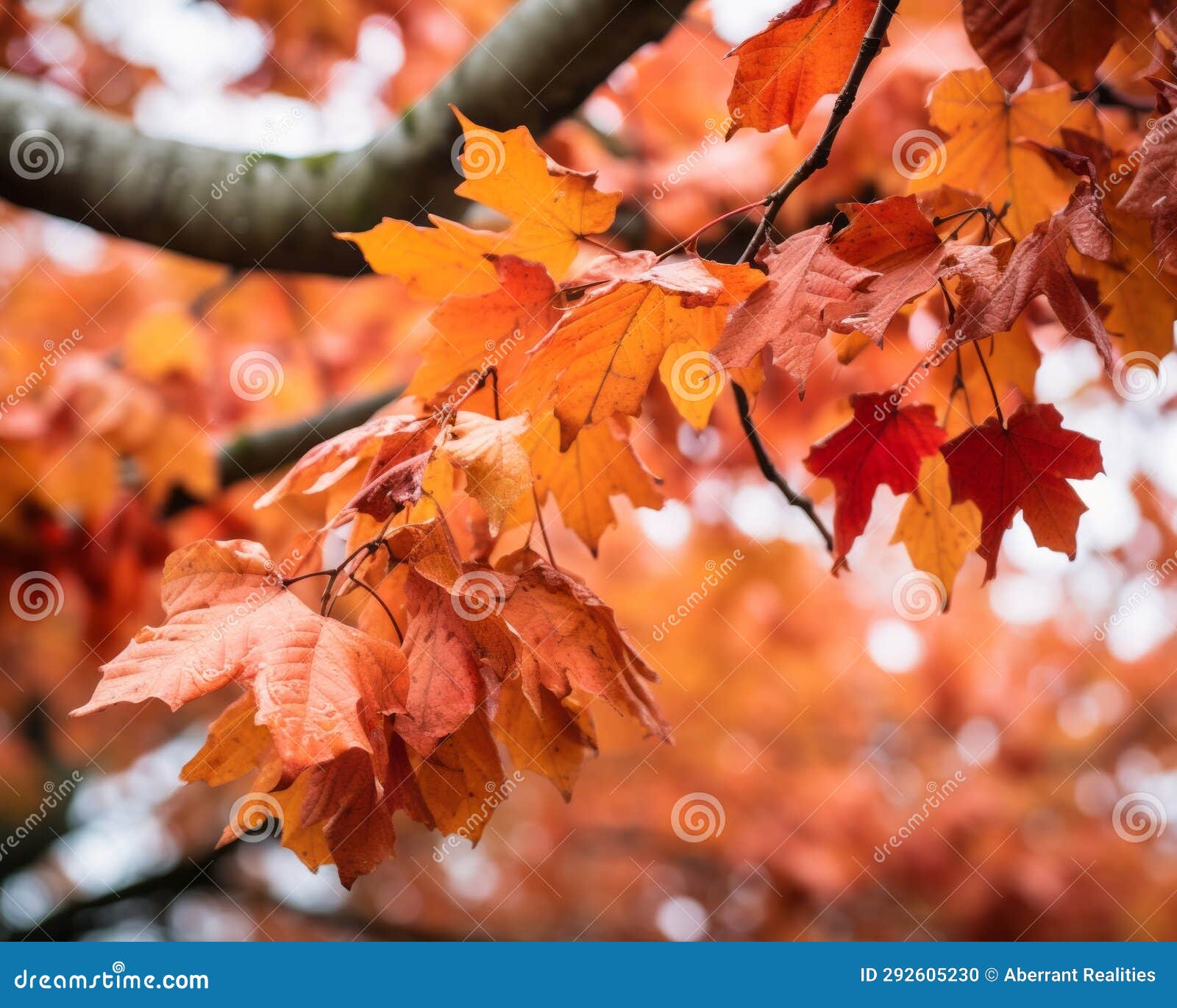 Colorful Autumn Leaves on a Tree Branch Stock Illustration ...
